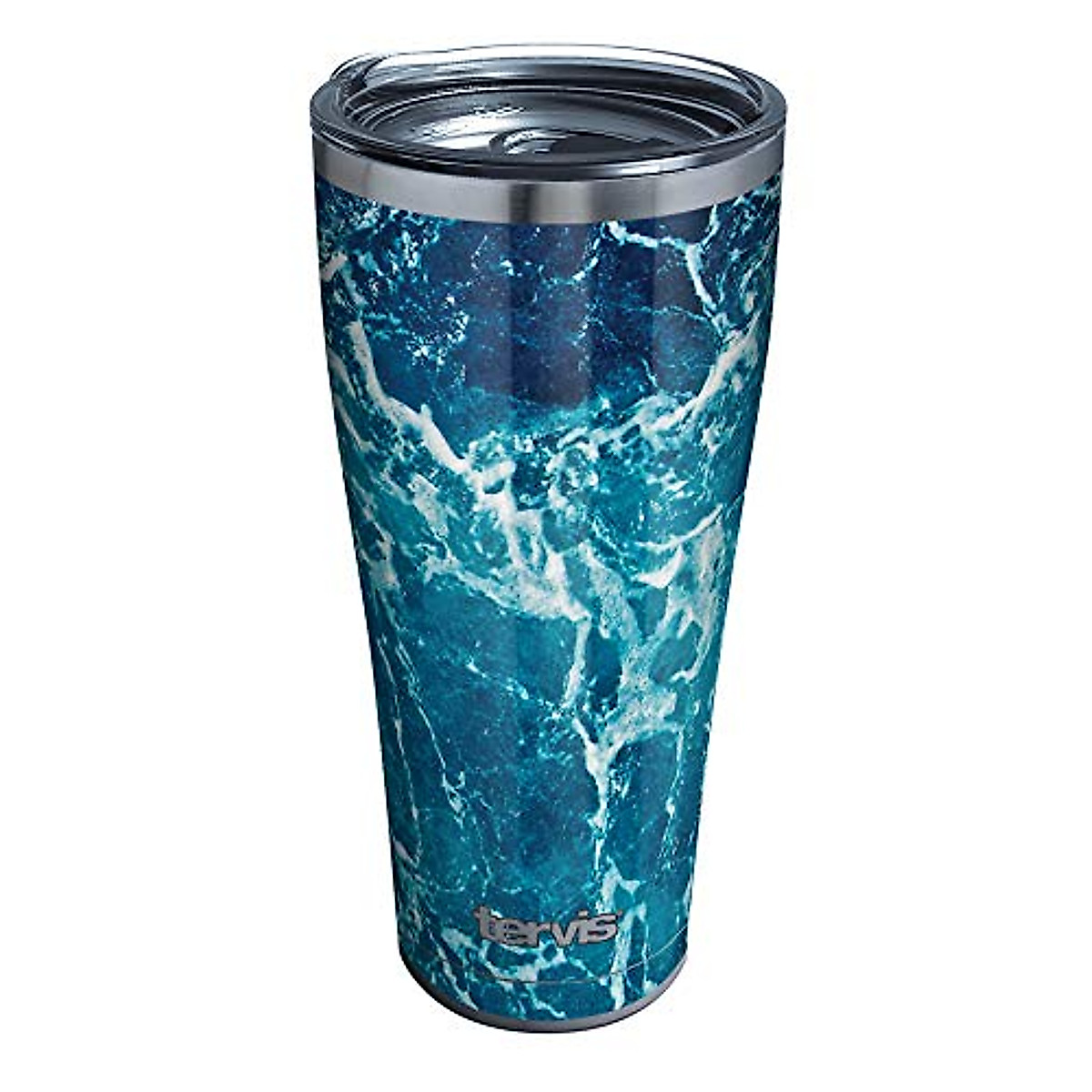Tervis Water Aerial Stainless Steel Insulated Tumbler with Clear and Black Hammer Lid, 30oz, Silver
