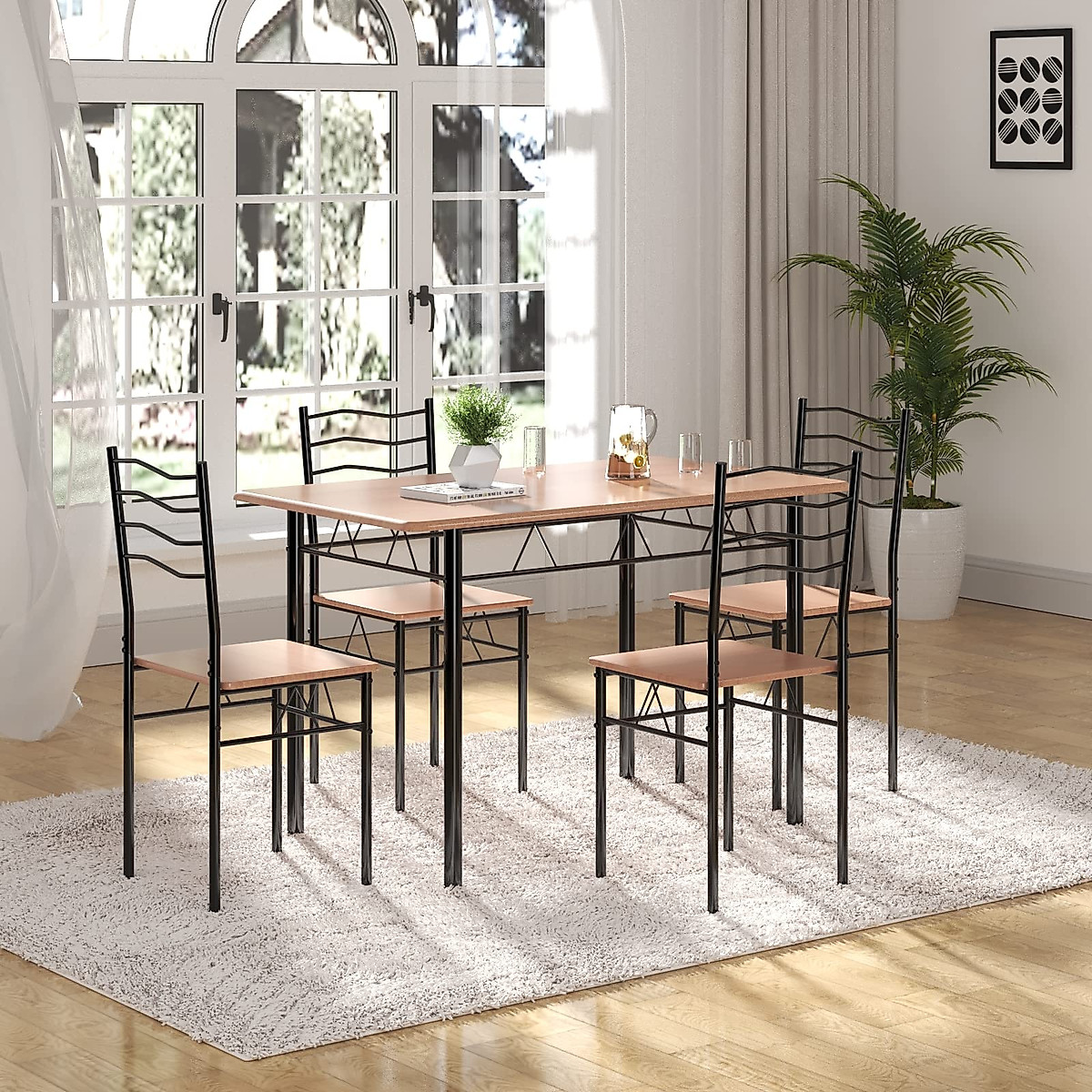 Giantex Dining Table Set for 4, 5-Piece Kitchen Table Chairs Set of 4, Breakfast Nook with Kitchen Table, 4 Dining Chairs, Metal Frame, Space-Saving Dinette Table Set for 4, Small Space, Apartment