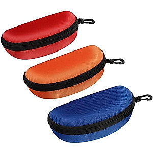 3 Pack Sunglasses Case Portable Travel Zipper Eyeglasses Case Hook With Cleaning Cloth (B-red+blue+orange)
