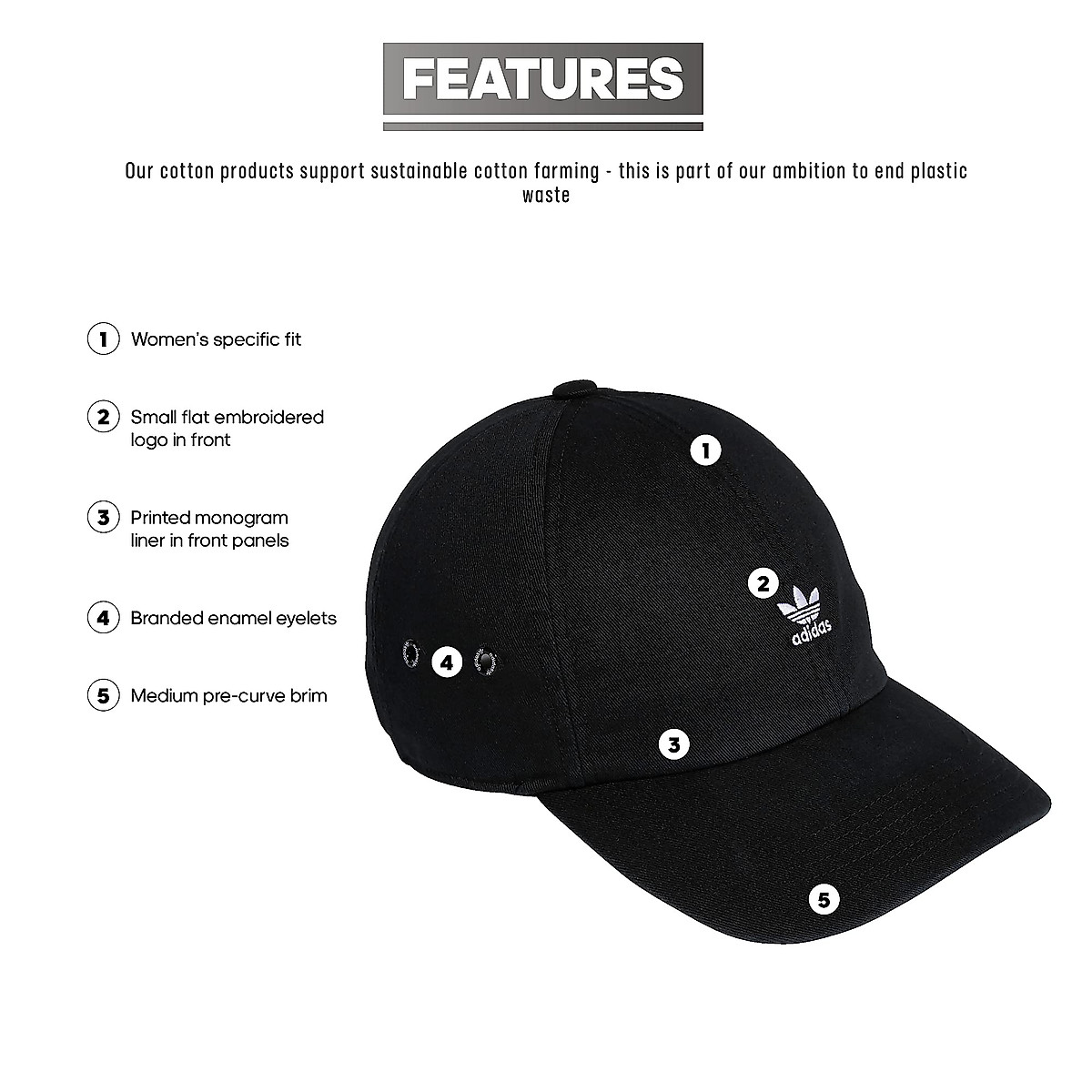 adidas Originals Women's Mini Logo Relaxed Adjustable Cap, Black/White, One Size