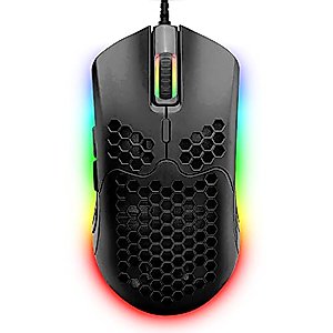 Wired Lightweight Gaming Mouse,6 RGB Backlit Mouse with 7 Buttons Programmable Driver,6400DPI Computer Mouse,Ultralight Honeycomb Shell Ultraweave Cable Compatible with PC Gamers,Xbox,PS4 (black)