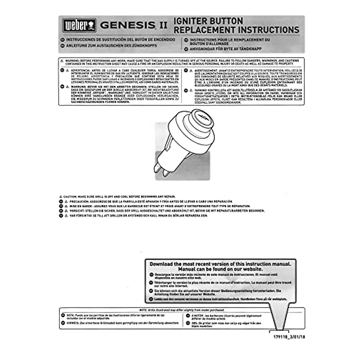 Weber 66220 Igniter Switch for Genesis II and Spirit II Models (2017 and Newer).