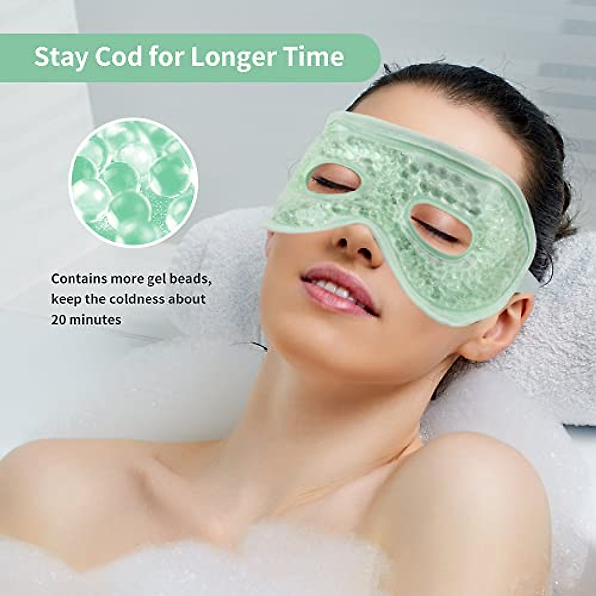 NEWGO Gel Eye Mask Reusable Cooling Eye Mak with Eye Holes, Cold Pack Eye Ice Pack Hot Cold Eye Compress for Puffy Eyes Migraine Headache, Stress Relief, Dry Eyes Dark Circles (Green)
