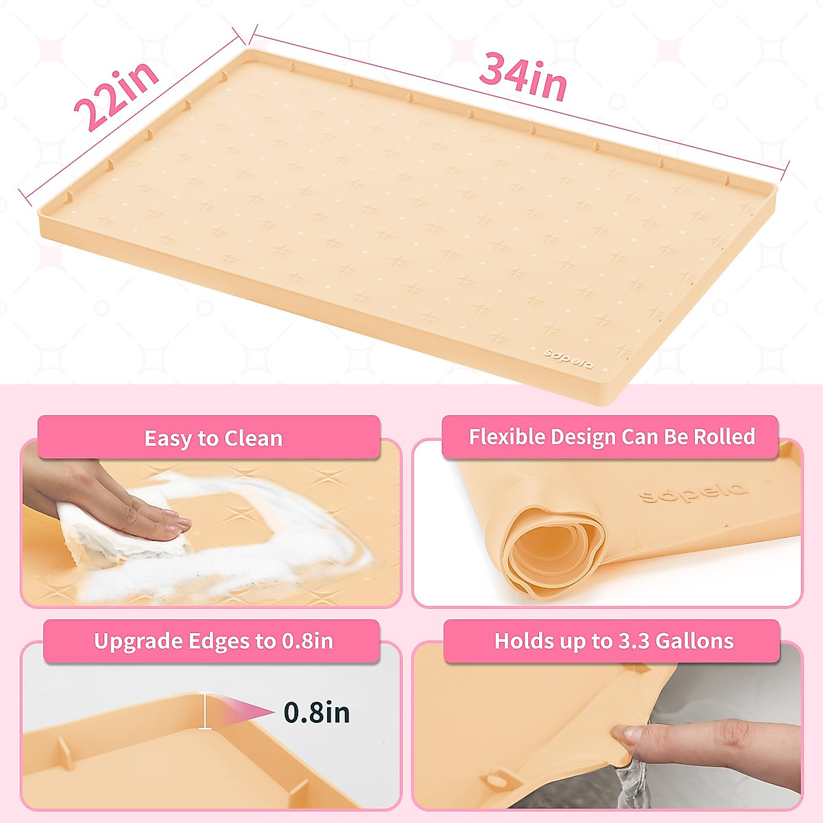 Sdpeia Under Sink Mat for [34" x 22"] Cabinet, Upgraded Silicone Waterproof Mat Kitchen Cabinet Liner Cabinet Protector Kitchen Organizers and Storage