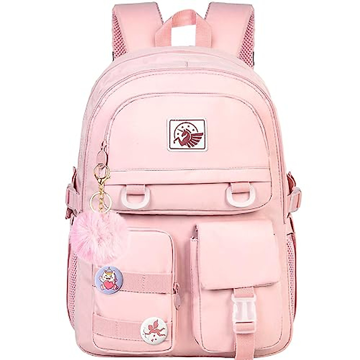 CCJPX Girls Backpack, 16 inch Elementary School Laptop Bag College Bookbag, Anti Theft Daypack for Teens Students Women - Pink