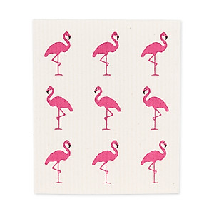 Abbott Collection 84-ASD-AB-09 S/2 Flamingo Dish Cloth-6.5x8 L, 6.5" x 8", White/Pink