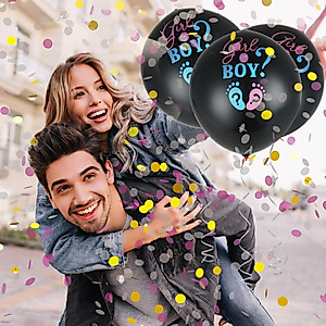 TIESOME 2 Pack Gender Reveal Balloons, 36 Inch Big Black Balloons Boy or Girl Balloon with Pink and Blue Heart-Shaped Confetti for Baby Shower Gender Reveal Party Decorations