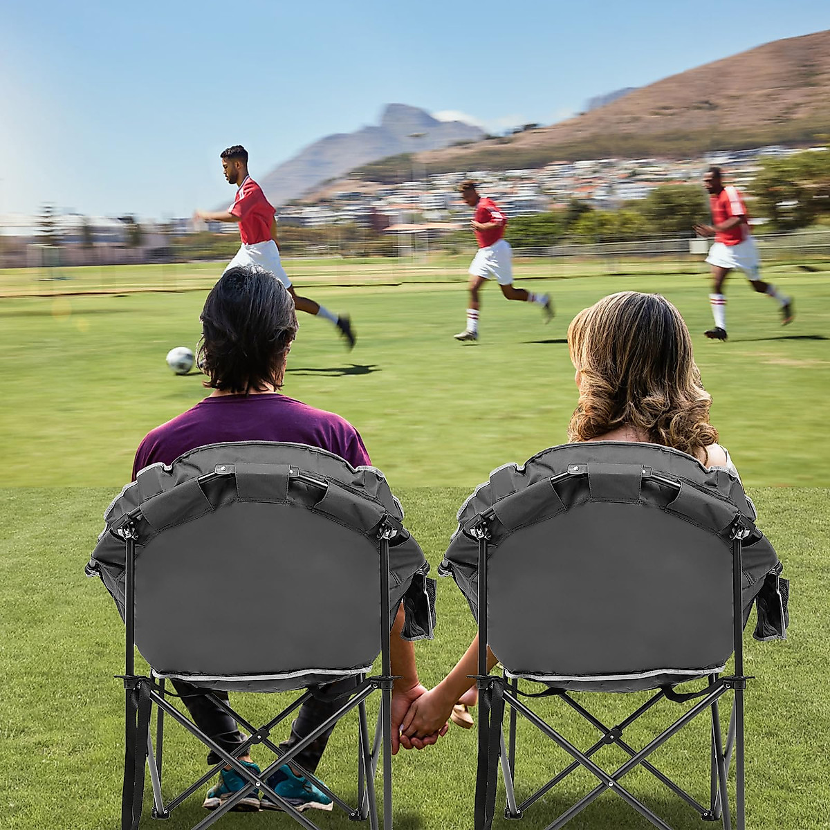 LILYPELLE Oversized Heated Camping Chair Heats Back and Seat, Padded Cushion Outdoor Folding Chairs Patio Lounge Chair Heating Chair for Outdoor Sports, Camping, Lounge Patio, and Picnics