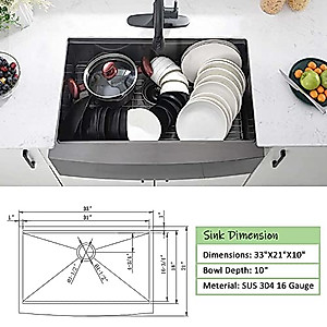 33 Black Farmhouse Kitchen Sink Workstation- Wesliv 33x21 Stainless Steel Farmhouse Apron Front Workstation Kitchen Sink 16 Gauge R10 Deep Single Bowl Farm Sink with Cutting Board