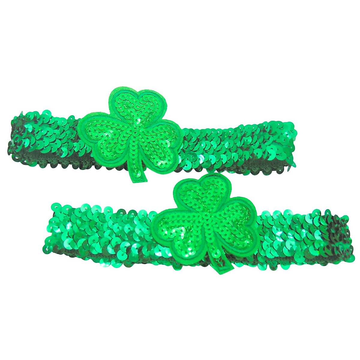 St Patrick's Shamrock Headbands Green Sequin Hair Band Glitter Clover Head Wear for Women Ladies Girls Paddy's Day Party Accessory Pack, Set of 2