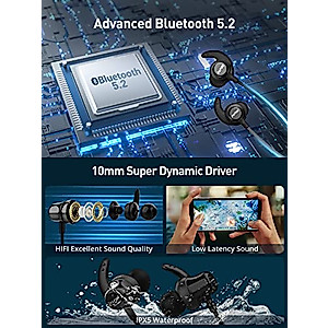 Alfox Bluetooth Headphones 80Hrs Playtime, Bluetooth 5.2 Earbuds Magnetic Auto On/Off, Wireless in-Ear Earphones with Mic, IPX5 Waterproof, USB-C Fast Charging, Lightweight Stereo Headset for Sport