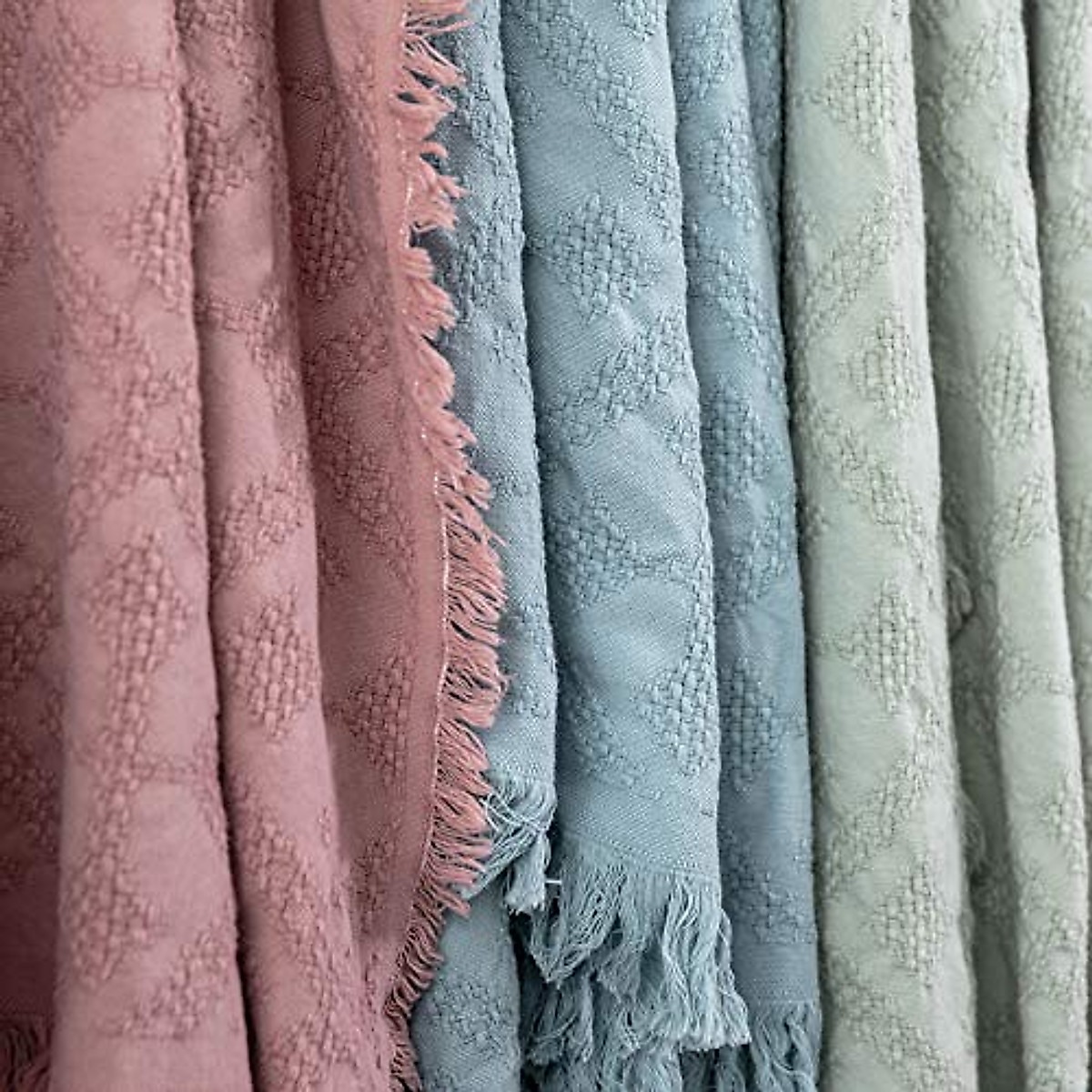 Sofila 100% Cotton Rustic Throw Blanket with Fringe Farmhouse Soft Warm for Sofa Bed Couch Decorative, 50 x 65 Inches, Aqua Blue