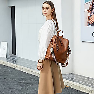 sqlp Leather Backpack Purse for Women Small Size Ladies Fashion Everyday Travel Shoulder Bags Student Bag Brown