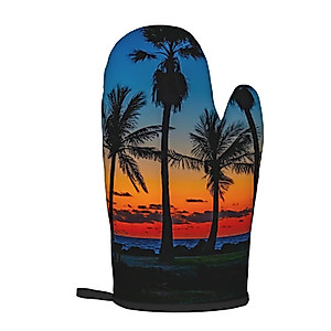 Sunset Beach Palm Tree Oven Mitts and Pot Holders Sets of 2, Non-Slip Cooking Hot Pads Washable Heat Resistant for Kitchen Microwave BBQ Baking Grilling
