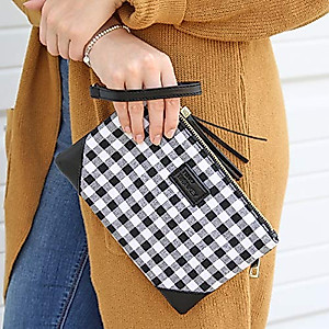Funky Monkey Fashion Corner Detail Vegan Tartan Wristlet Wallet Clutch Bag - Phone Purse Handbag - Black & White Houndstooth Pattern (Large) (Black & White Buffalo Check)