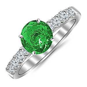 2 Carat 14K White Gold Classic Prong Set Diamond Engagement Ring with a 1.5 Carat Natural Emerald Center (Heirloom Quality)