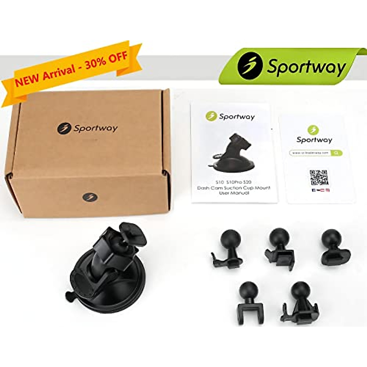 Sportway S10 Suction Cup Dash Cam Mount Holder with 6+pcs Joints for Rove APEMAN CHORTAU Roav Nexar iiwey YI Z-Edge Old Shark KDLINKS Falcon Zero... Most Car Dash Cameras