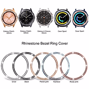 DEALELE Bezel Cover Compatible with Samsung Gear Sport/Galaxy Watch 42mm / Galaxy Watch 4 Classic (42mm), Bling Diamond Stainless Steel Metal Bezel Ring Watch Face Bumper Accessories (Silver)