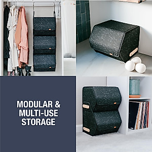 CleverMade Modular Storage System LUXE - Self-Standing, Stacking, and Hanging Storage Organizer for Home Organization and Storage – 3-Tier Hanging Closet Organizer - Made From Recycled Materials