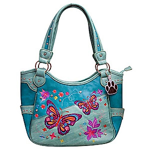 HW Collection Butterfly Purse Western Concealed Carry Country Handbag Wallet Set (Turquoise)