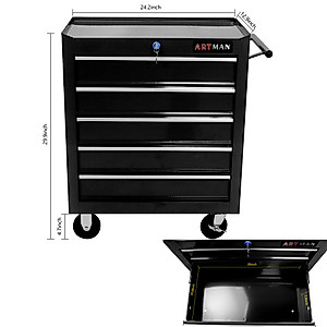 SEHAONOHOME 5 Drawers Rolling Tool Chest Cabinet with Wheels, Tool Storage Cabinet and Tool Box Organizer for Garage Warehouse Workshop, Black