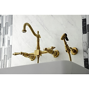 Kingston Brass KS1267ALBS Heritage 8-Inch Centerset Wall Mount Kitchen Faucet with Brass Sprayer, Brushed Brass