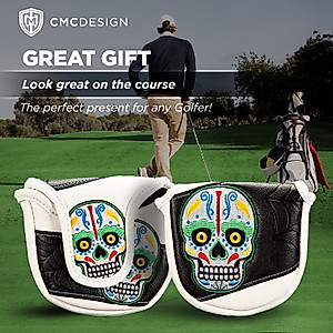 CMC Design Golf Mallet Head Cover - Custom Sugar Skull with Web Embroidered Golf Driver - Premium Faux Leather, Beautiful Design Elements & Soft Protective Lining – Great Fit for Any Mallet & Golfer
