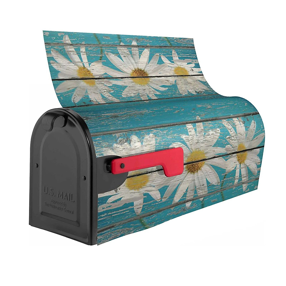 Rustic Spring Daisy Mailbox Covers Magnetic Standard Size 21x18 Inch Teal Old Wood Board Mailbox Decals Mailbox Wrap Post Letter Box Cover Mailbox Post Cover for Garden Yard Decor