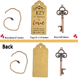 Aokbean 52pcs Key Bottle Opener Wedding Party Favors for Guests Gift with Keychian and Card,Skeleton Key Bottle Openers (Antique Copper)