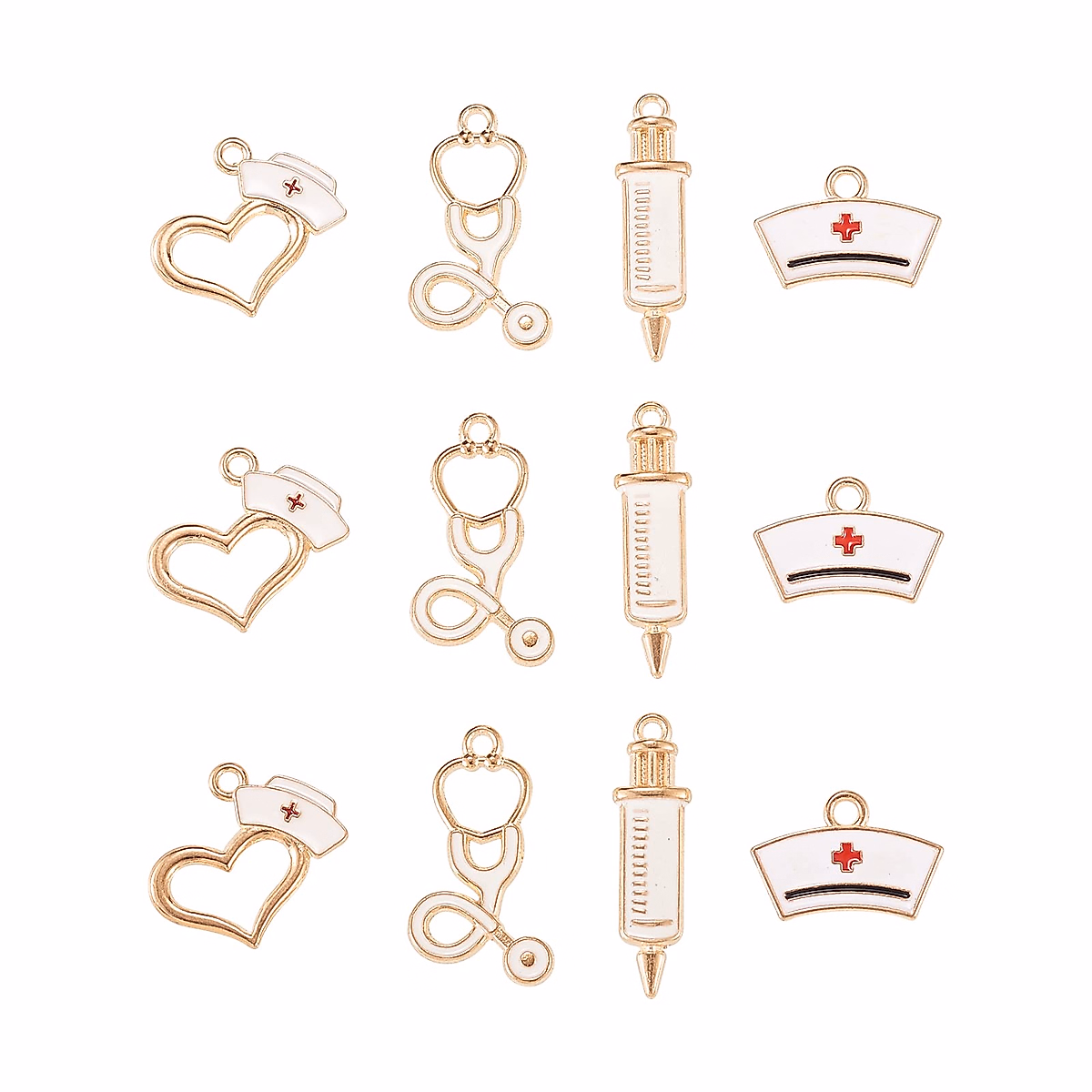 DanLingJewelry 20 Pcs Medical Nurse Charms Echometer Stethoscope Syringe Nurse Cap Pendant Charms for Jewelry Making