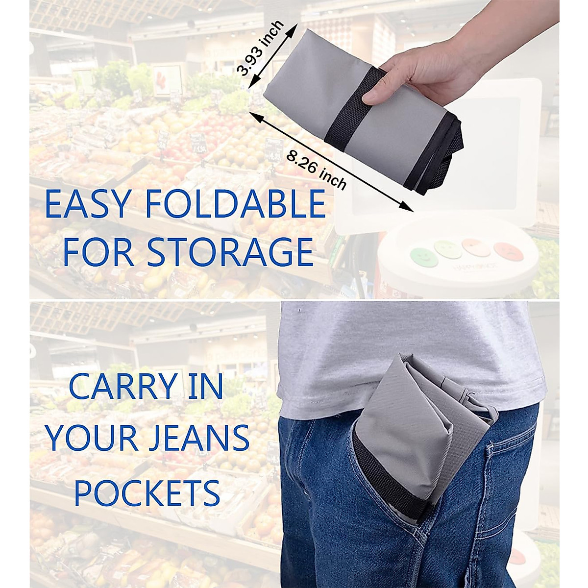 LONGTEAM Extra Large Reusable Foldable Shopping Bag, Fold Away Washable and Lightweight Shopper Bag with Reinforced Handles (3 Pack)