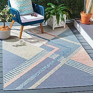 SAFAVIEH Sarasota Collection Accent Rug - 4'5" x 6'5", Blue & Light Green, Mid-Century Modern Design, Non-Shedding & Easy Care, Indoor/Outdoor & Washable-Ideal for Patio, Backyard, Mudroom (SAR102J)