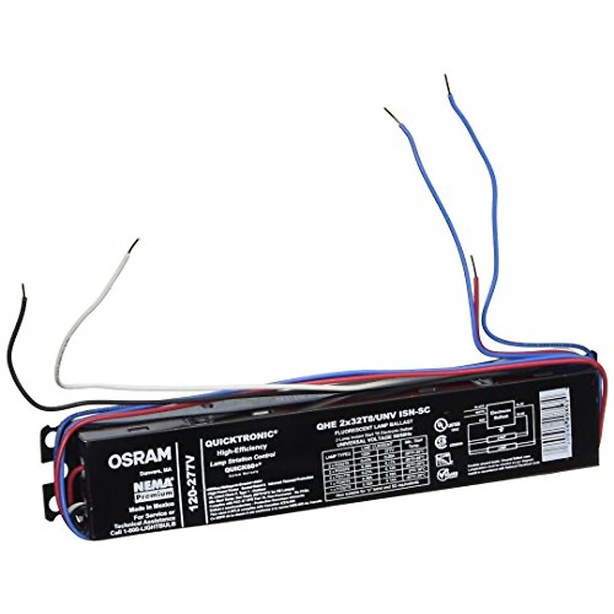 Sylvania QHE2X32T8/UNV Isn-Sc Fluorescent Ballast, 2 Lamp, 32W T8, 120/277V