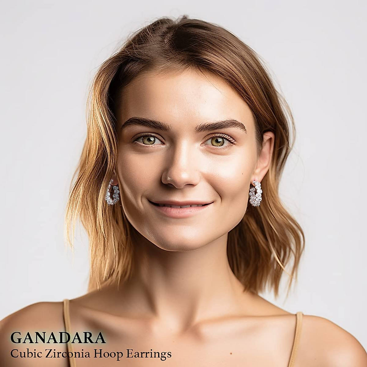 Cubic Zirconia Hoop Earrings for Women - CZ Inside-Out Open C Hoop Earrings with 14k Gold Plated Sterling Silver Post for Daily Party Wedding (Silver)