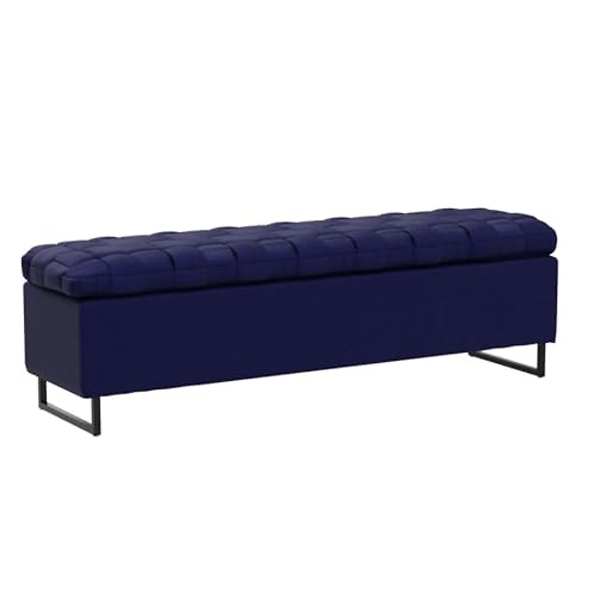 Inspired Home Velvet Storage Ottoman - Hand Woven Entryway Bench with Storage and Foot Rest, Navea, Navy