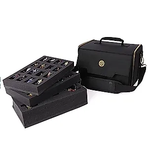ENHANCE Miniature Figure Satchel - Compact Storage & Carrying Case for DnD Miniatures with Shoulder Strap, 3 Foam Trays (2 Pre-Cut Trays and 1 Pick & Pluck Tray) - Fits Standard 20mm to 25mm Figures