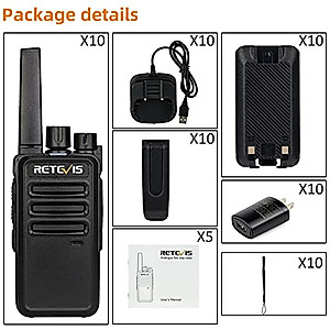 Retevis RT68 Walkie Talkie for Adults, Portable Two-Way Radios Long Range, Handsfree, 2 Way Radios Rechargeable with USB Charging Base and Adpter, for School Restaurant Retail Business(10 Pack)