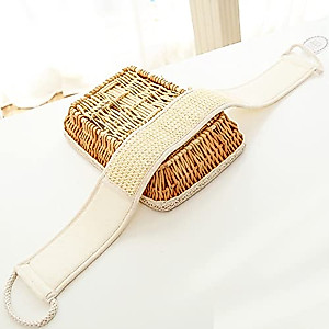 Exfoliating Back Scrubber for Shower, Bath Shower Scrubber for Men and Women, Dual Side Handle Body Washer, Exfoliating Texture Scrubbing Pad, Body Scrubber to Deep Clean Relax Your Body Beige