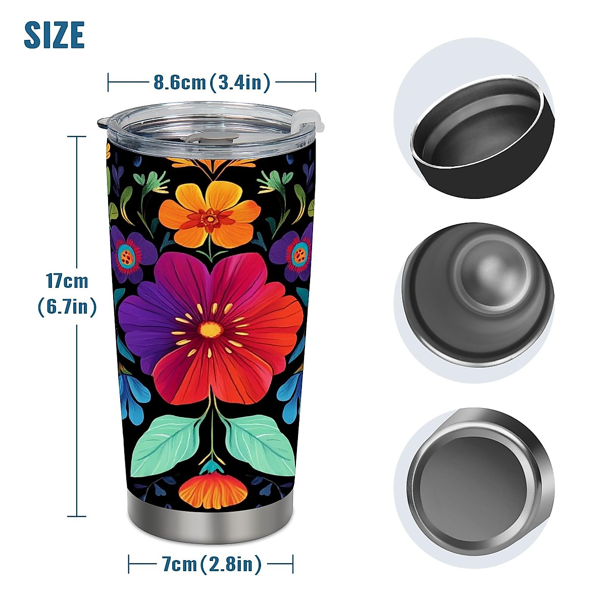 QWEUIOP 20oz Insulated Travel Coffee Mug Colorful Mexican Bird Flower Pattern Stainless Steel Tumbler with Lid Double Wall Vacuum Coffee Cup For Hot and Cold Drinks14111