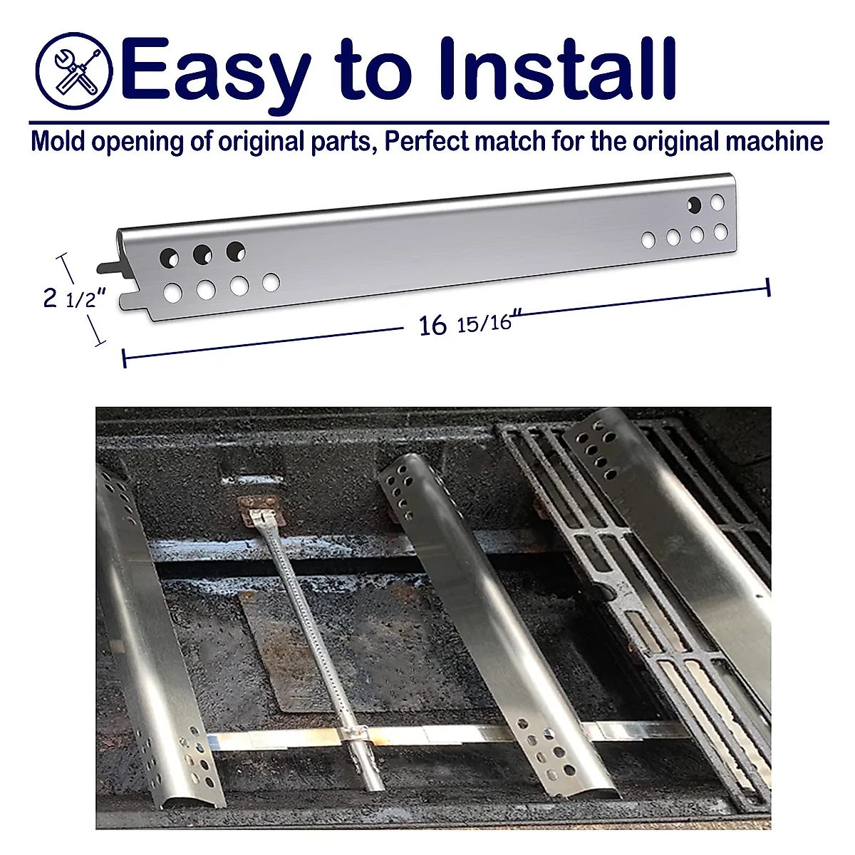 Heat Plate Shield 17" Burner Cover Grill Replacement Parts for Charbroil Performance 4 Burner 463335517, 463347418, 463377319, G470-5200-W1, G321-4C00-W1, G470-0004-W1 Grill Parts, Set of 4 Heat Tent