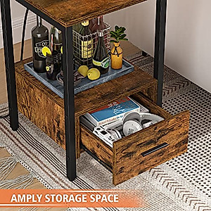 EnHomee Nightstand Set of 2 with Charging Station and 2 USB Ports 2 Outlets, Bedside Table with Wood Drawers, Industrial Bed Side Table, Night Stand for Bedroom Living Room, Easy Assembly,Rustic Brown