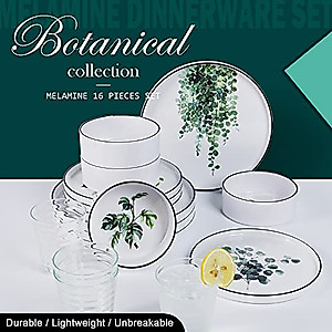 Zog Melamine Dinnerware Set for 4 - 16 Pcs Camping Dishes Set with Dinner Plates,Salad Plates,Cups and Bowls.Lightweight and Unbreakable (Flower1)