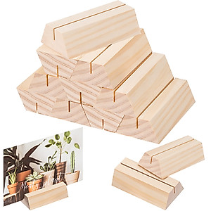 12 Pieces Wood Place Card Holders Trapezoidal Wooden Table Number Holder Sign Support Stands for Name Card for Wedding Retail Shop Birthday Party Events Home Decoration (0.06 Inches)
