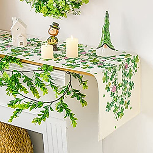 Artoid Mode Shamrocks Flower St. Patrick's Day Table Runner, Seasonal Holiday Kitchen Dining Table Runner for Home Party Decor 13x72 Inch
