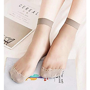 ausuky 10x Ladies Women Nylon Elastic Short Ankle Sheer Stockings Silk Short Socks, Medium, Grey