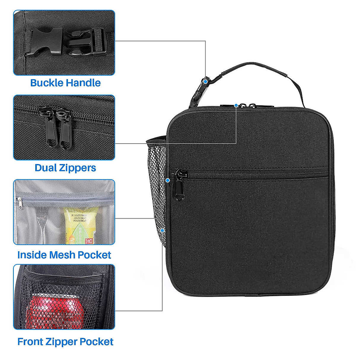 slticase Lunch Box for Men Women Adults, Insulated Lunch Bag for Office Work School Travel Picnic- Reusable Portable Soft Lunch box, School Thermal Meal Tote Bag Set Black