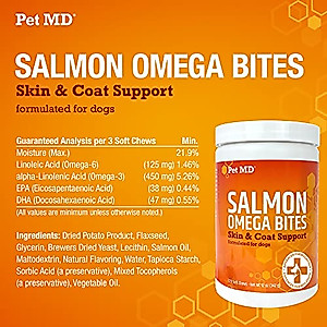 Pet MD Salmon Oil Omega 3 for Dogs - Advanced Allergy & Itch Relief for Dogs - Omega 3 & 6, EPA & DHA, Fish Oil Omega 3 Soft Chews - 120 Count