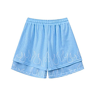 BOOMLEMON Men's Basketball Shorts Gym Workout Athletic Running Shorts Mesh Graphic Print Casual Short Pants(Blue L)