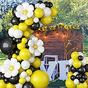 Black Yellow Balloon Garland Arch Kit,97Pcs Black Yellow and White Daisy aluminum film Latex Balloons for Baby Shower Wedding Birthday Graduation Anniversary Bachelorette Party Decorations