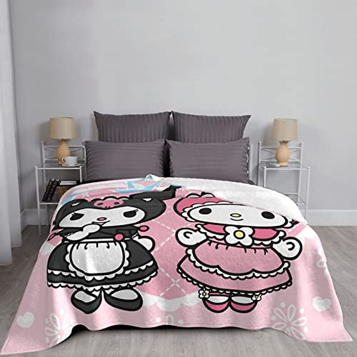 Anime Blanket for Couch Pink Cute Super Soft Throw Blanket for Bed Sofa Kawaii Lightweight Cozy Plush Blanket for Women Girls